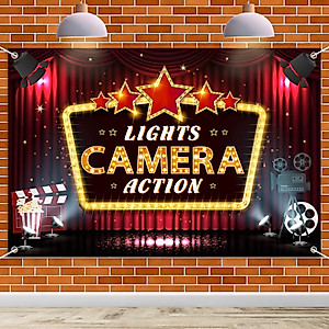 HAMIGAR 6x4ft Lights Camera Action Banner Backdrop - Movie Night Theater Birthday Decorations Party Supplies - Red