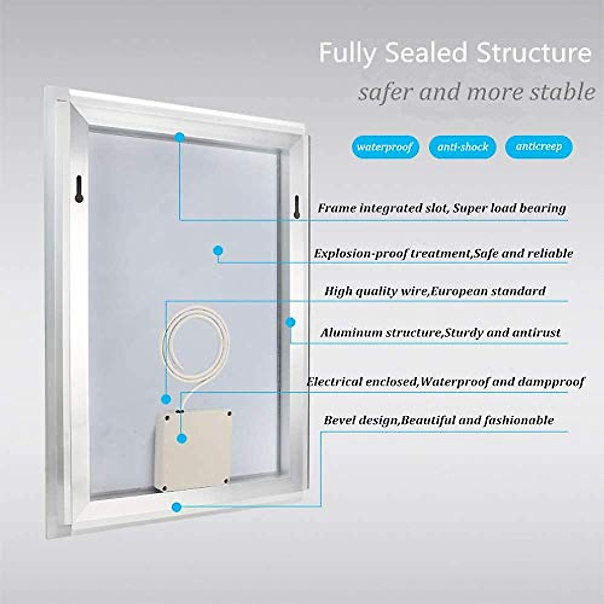 Cangfort 28"x 20" Bathroom Mirror Horizontal/Vertical Anti-Fog Wall Mounted Makeup Mirror with LED Light Over Vanity