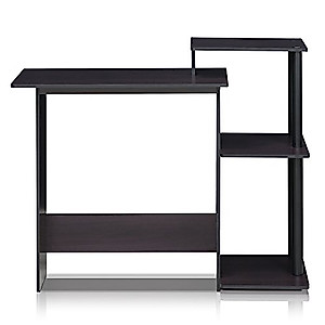 Furinno Efficient Home Laptop Notebook Computer Desk with Square Shelves, Dark Walnut