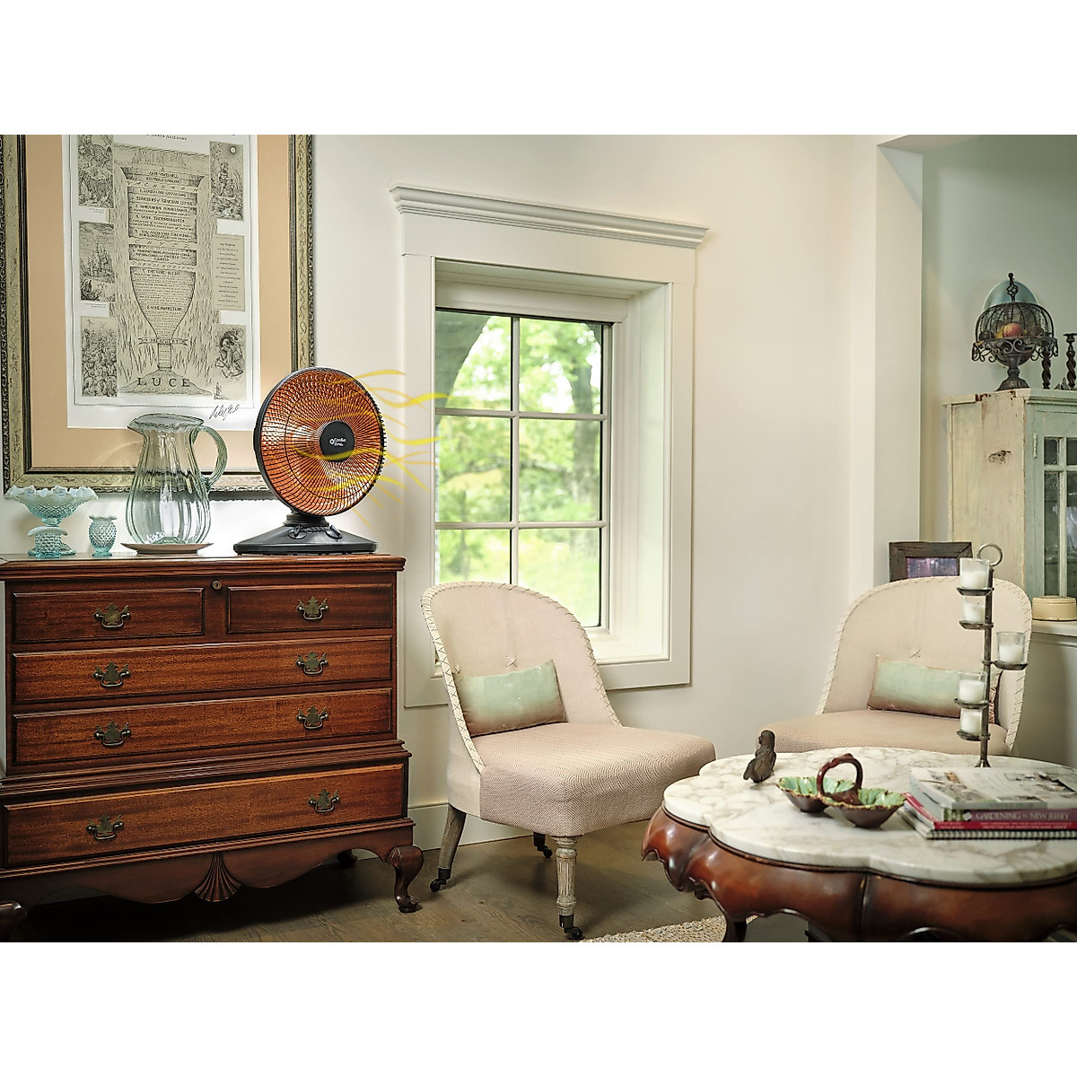 Comfort Zone Indoor Dish Space Heater with 70-degree Oscillation, Parabolic, Radiant, Electric, Adjustable Tilt, Tip Over Switch & Overheat Protection Sensor, Ideal for Garage, Workshop, 1,000W, CZ998