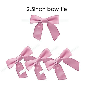 BAISDY 50pcs Twist Tie Bows for Treat Cake Pops Sealing Lollipop Bags Ribbon Bows Craft Twist for Brithday Baby Shower Valentine's Day Christmas Party (Light Pink)