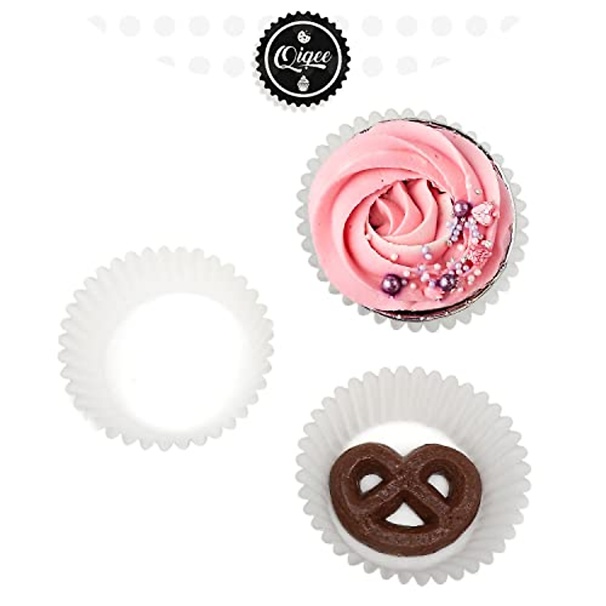 qiqee 500pcs Foil Cupcake Liners For Baking Standard Size Thick ＆ Sturdy Oil Resistance, 10 Color Baking Cups Muffin Liners Paper(Standard Size 2inch Bottom)