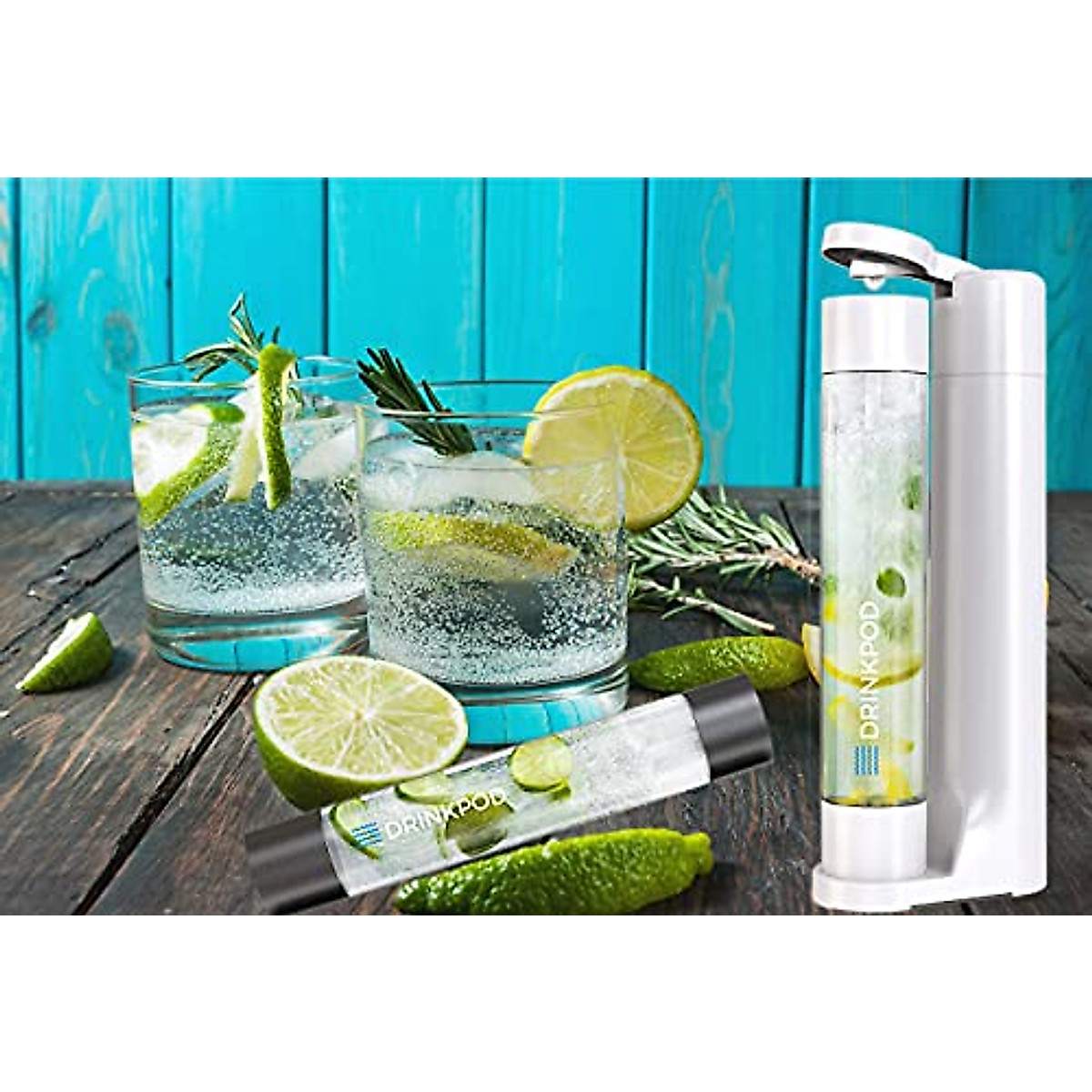 Fizzpod Sparkling Water Maker Soda Maker Infused Fruits Soda Streaming Machine for Carbonating with 1L Carbonating Bottle, Seltzer Fizzy Water Maker, Includes 3 x 1l Carbonating Bottle Compatible with 60L CO2 Carbonator