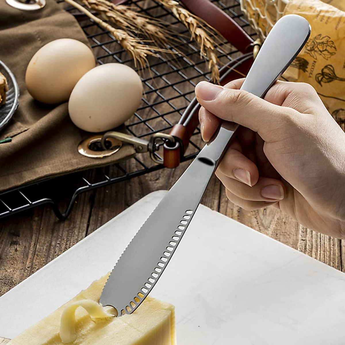 HANSWARE Butter Knife,Butter Cutter Slicer Stainless Steel Butter Knife Spreader,3 In 1 Multi Function Cheese Knife Easy Spread Butter Curler Knife For Cold Butter,Peanut. (2 PCS)