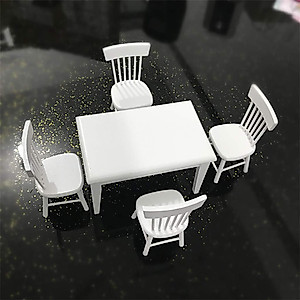 SXFSE Dollhouse Decoration Accessories, 1:12 Dollhouse Miniature Furniture Wooden White Dining Table Chair Model Set