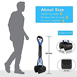 Sunkoon 28inch Non-Breakable Pooper Scooper for Dogs, Long Handle Foldable Portable Dog Scooper with High Strength Durable Spring, Easy to Pick Up for Grass and Gravel