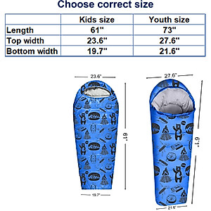 ANJ Outdoors 32F-59F Youth and Kids Sleeping Bag | Indoor/Outdoor Boys and Girls Sleeping Bag | Mummy Style, Lightweight Sleeping Bag for Kids