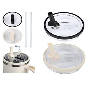 2 PCS 40 oz Replaceble Tumbler Flip Straw Lid for Stanley Cup With straw，Reusable Tumbler Cover, Spill Proof Splash Resistant Tumbler Lids (Black and White)