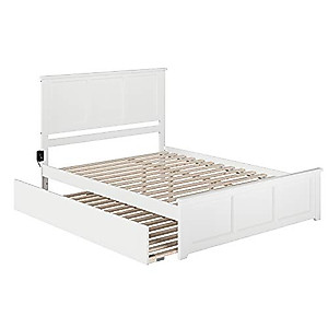 AFI Madison Queen Platform Bed with Matching Footboard and Turbo Charger with Twin Extra Long Trundle in White
