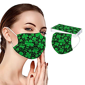 10 PC St Saint Patricks Day Disposable Face_Mask for Adults, Breathable Face_Mask with Shamrock Print,Green Disposable_mask with Nose Wire for Women Men Holiday Party