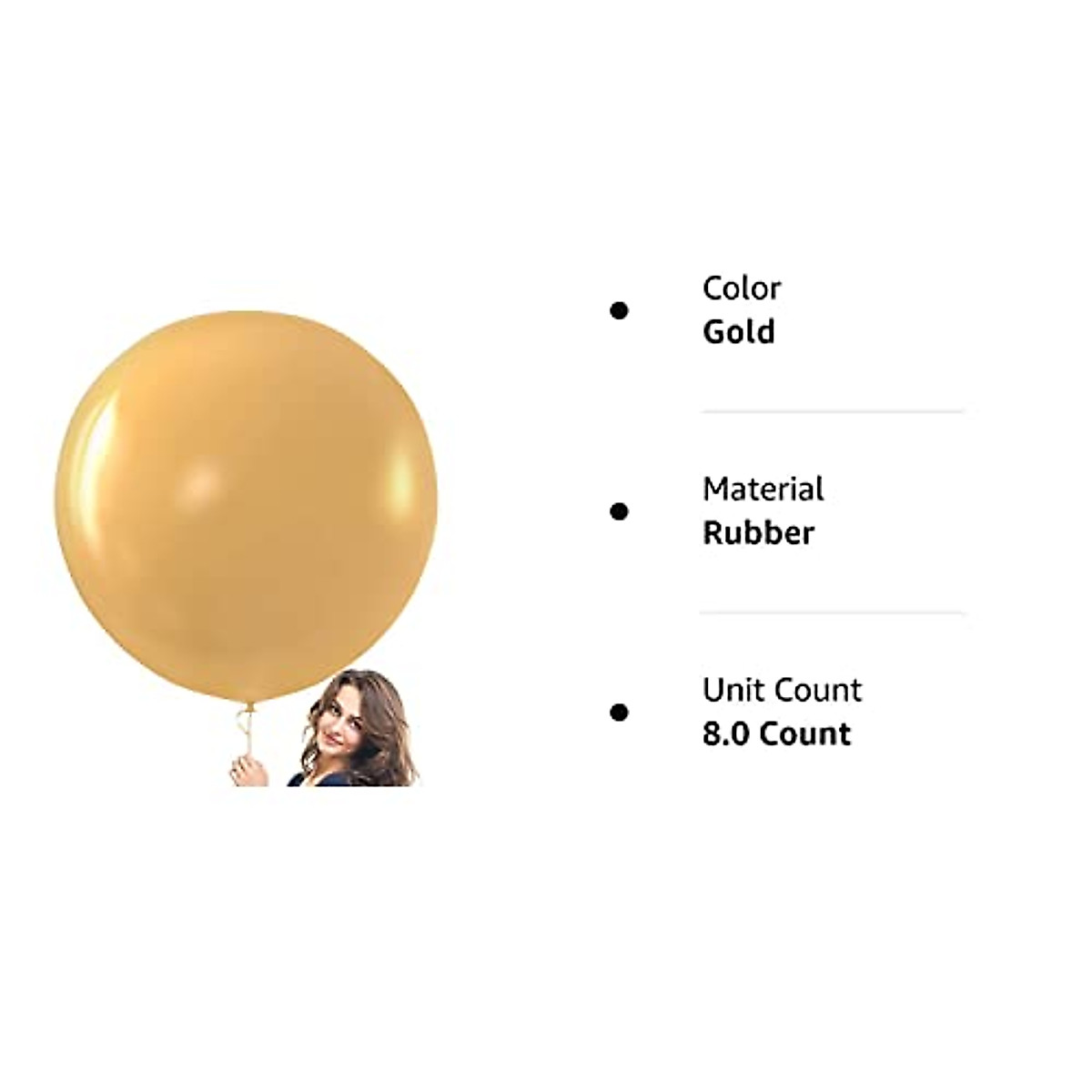 Prextex Gold Giant Balloons - 8 Jumbo 36 Inch Gold Balloons for Photo Shoot, Wedding, Baby Shower, Birthday Party and Event Decoration - Strong Latex Big Round Balloons - Helium Quality