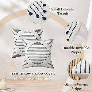 Mecatny Boho Throw Pillow Covers Navy and Cream White Pillow Covers 18X18 Set of 2 Farmhouse Decorative Pillow Covers for Couch Sofa Living Room