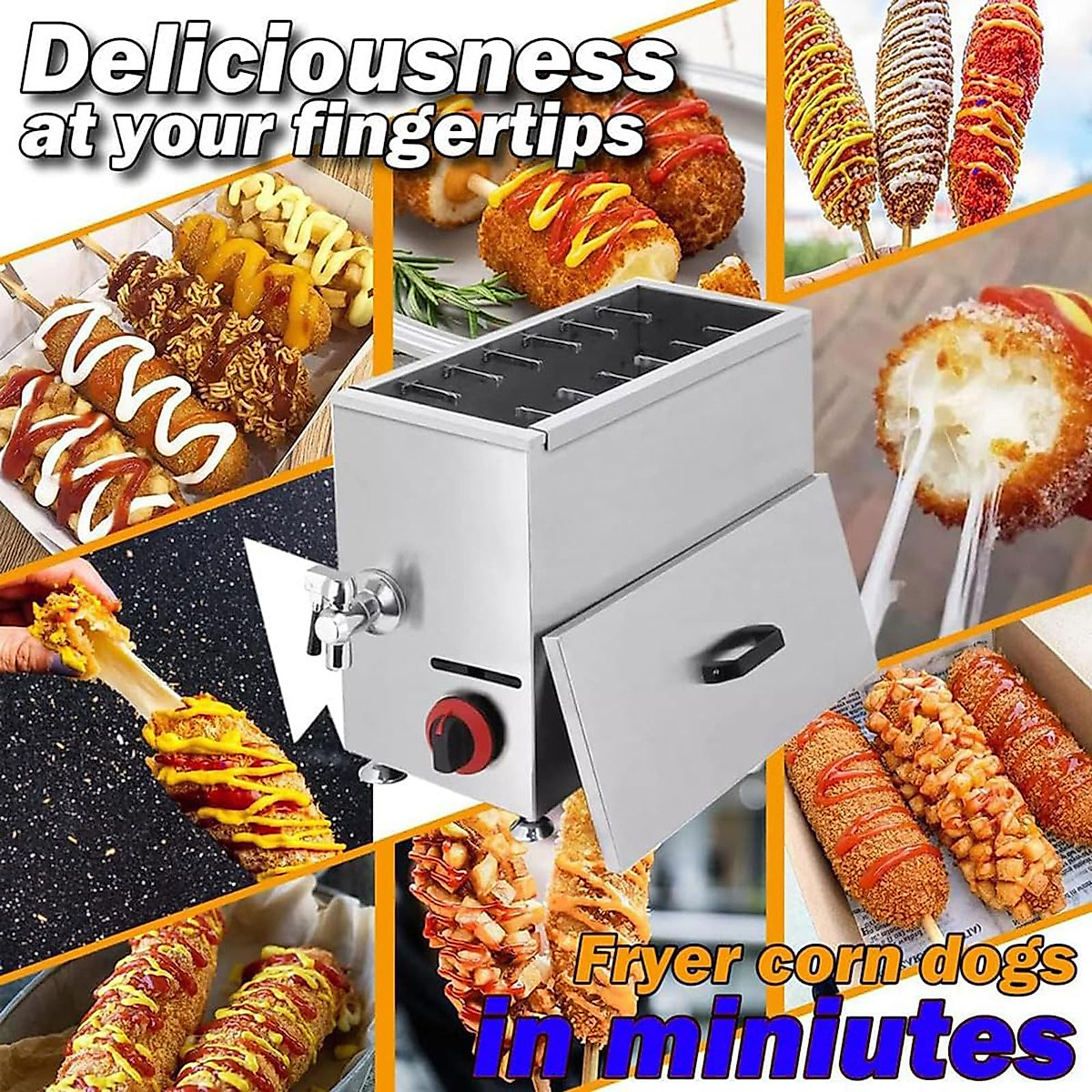 YXCUSAM Commercial Deep Fryer, 21L Hot Corn Dog Fryer, Automatic Cheese Hot Dog Sausage Grill Stove Sticks, Adjustable Temperature