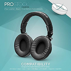 BRAINWAVZ ProStock ATH M50X Upgraded Earpads, Improves Comfort & Style Without Changing The Sound - Ear Pad Designed for ATH-M50X M50BTX M20X M30X M40X Headphones, Vegan Leather (Black)