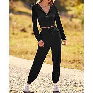KIRUNDO Women's Sweatsuits Tracksuit Fall Zip Hoodie Jogger Sweatpants 2 Piece Plain Athletic Sports Casual Sweat Suits (Black, Small)