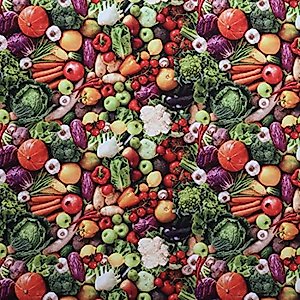 Mook Fabrics Cotton Fruits-Vegetables, Multi Cut by The Yard