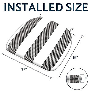 TWLEAR Indoor/Outdoor Chair Cushions 16x17 Inch, Patio Chair Cushions with Ties, All Weather Seat Cushions for Patio Furniture Home Garden Chair Use, Set of 4, Stripe Cabana Black
