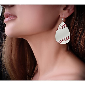 Zokola Baseball Faux Leather Earrings, Abstract Sport Baseball Texture Cute Pendants Earrings Teardrop Dangle Leather Earrings Holiday Earrings Making Supplies
