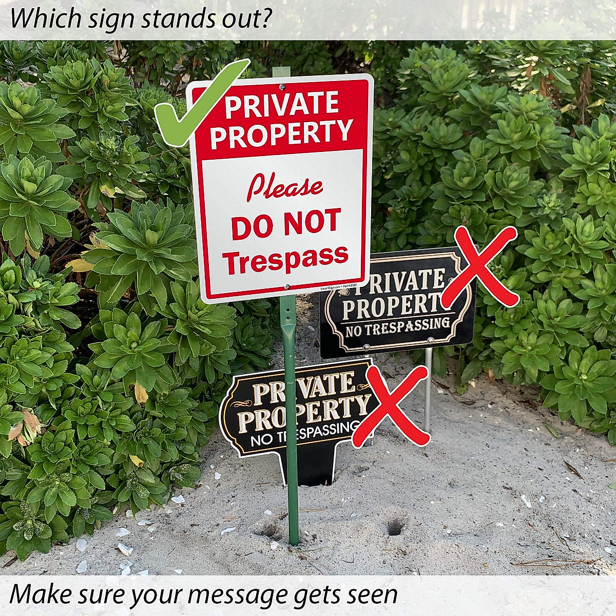 SmartSign "Private Property - Please Do Not Trespass" LawnBoss® Sign | 10" x 12" Aluminum Sign With 3' Stake