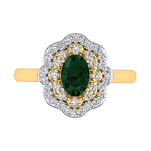 1.05 Carat Oval Shape Emerald and Round Diamond Engagement Ring in 10K Yellow Gold (Ring Size 6.75)