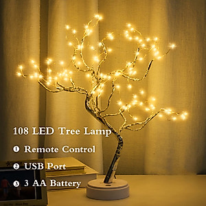 108 LED Sparkly Fairy Spirit Tree Lamp Remote Control, 8 Modes USB/Battery Tabletop Bonsai DIY Artificial Tree Light for Bedroom Desktop Christmas Party Indoor Decor Lights (Warm White)