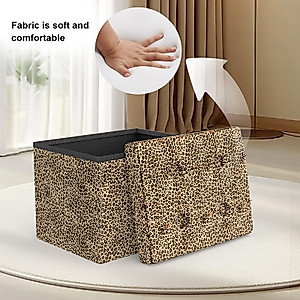 eMOUSE Storage Ottoman Bench Foldable Footrest Stool Seat for Bedroom and Living Room Small Bench Foot Stool Rectangle Cube Leopard L17W13H13IN…