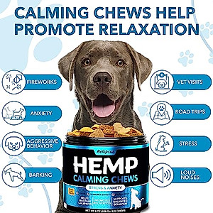 Hemp Calming Chews for Dogs with Anxiety and Stress - Dog Calming Treats - Dog Anxiety Relief - Storms, Barking, Separation - Valerian - Hemp Oil - Calming Treats for Dogs - Made in USA - 120 Chews