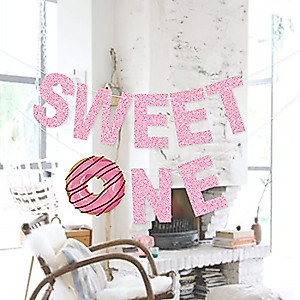 Morndew 2 Set Rose Gold Glitter Sweet One/1st Colourful Banner for Kids First Birthday Party Baby Shower Gender Reveal Party Bunting Decoration