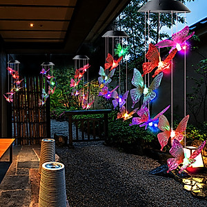 WeeksEight Purple Butterfly Solar Wind Chimes Colors Changing Lights, Best Gifts for Mom Grandma Women Mothers, Decorations Windchimes Outdoor Garden Yard Decor