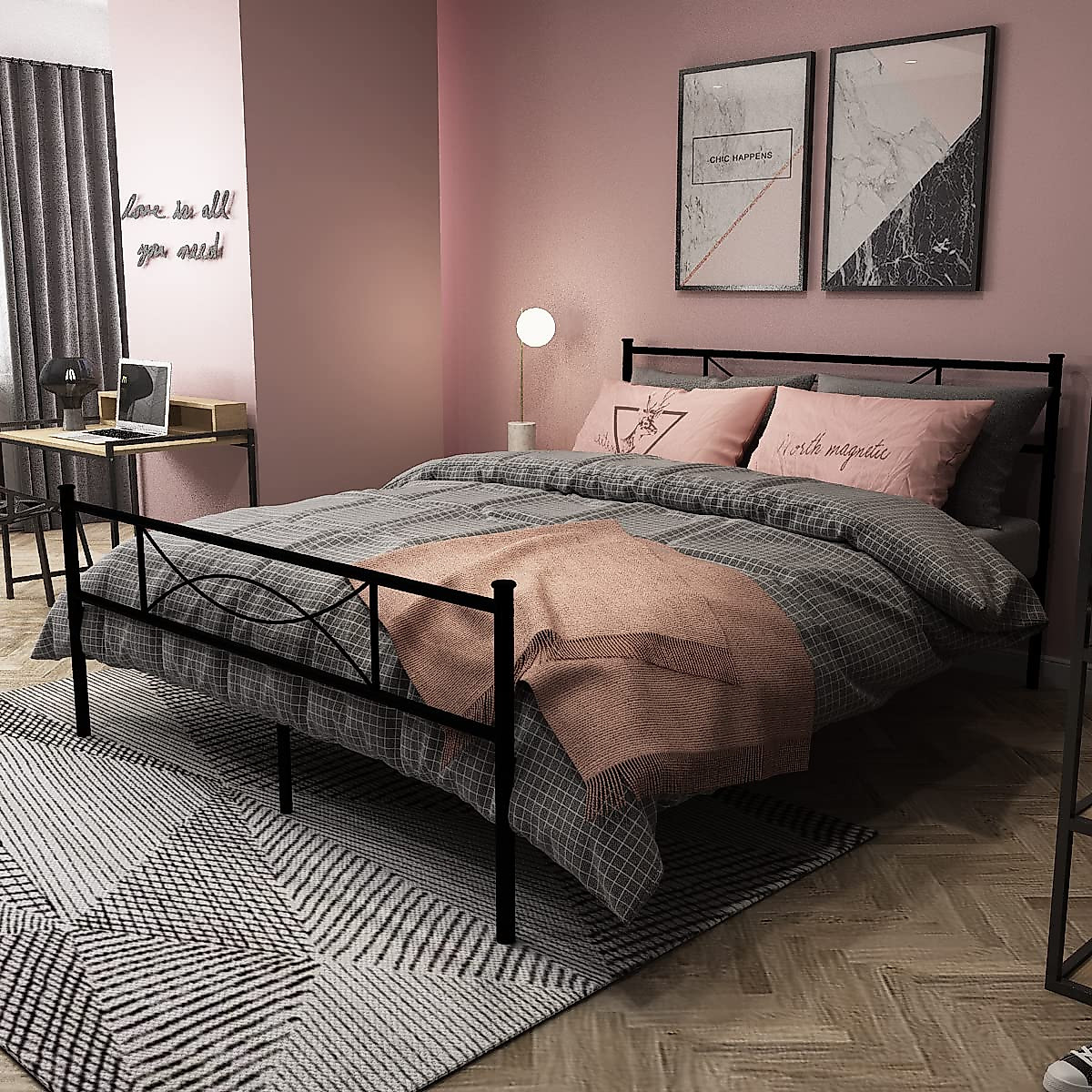 Weehom Metal Bed Frame Platform Mattress Foundation/Box Spring Replacement Platform Bed Kids Bed Twin Black