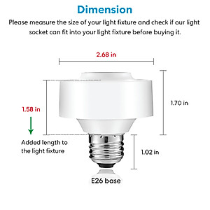 LoraTap Smart Wi-Fi LED Light Bulb Socket Adapter E26 Lamp Holder ﻿Timer, Compatible with Google Assistant and Alexa Voice Control, Smart Life App Control, Max. Watt 30W