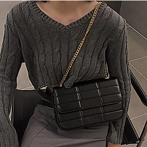 ZWPO Women's Leather Designer Crossbody Bags and Purses,Female Chain Messenger Clutch Bag Adjustable Quilted Handbags 04Square Black