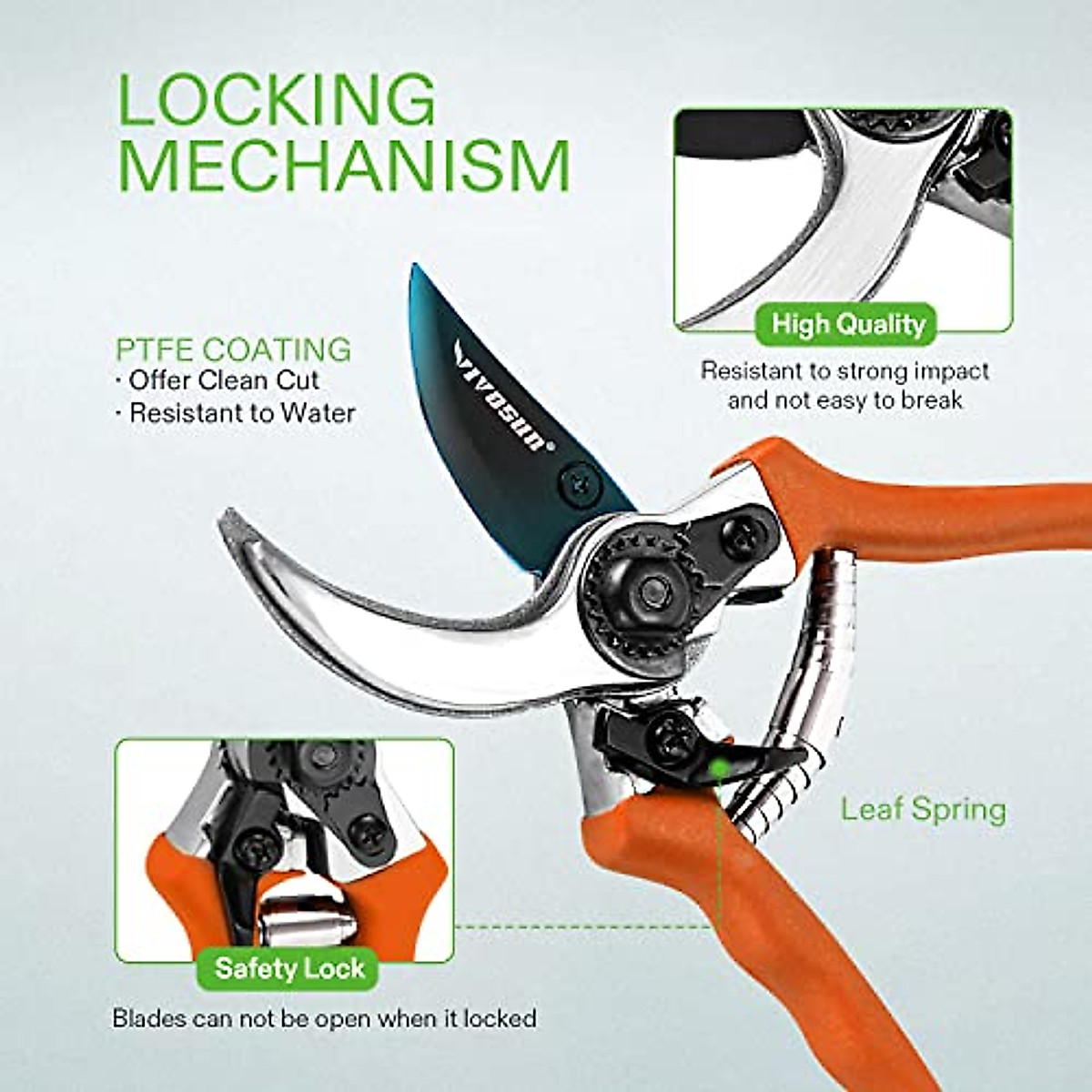 VIVOSUN 8” Premium Bypass Pruning Shears, Strong Garden Clippers, Durable Hand Pruner, Tree Trimmers for Bushes, Stems, and Flowers, Orange