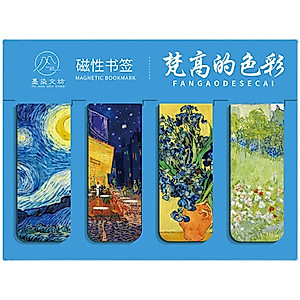 LANADO 4pcs/Set Paintings Magnet Bookmark Retro Starry Sky Reading Book Mark Stationery Material School Office Supply