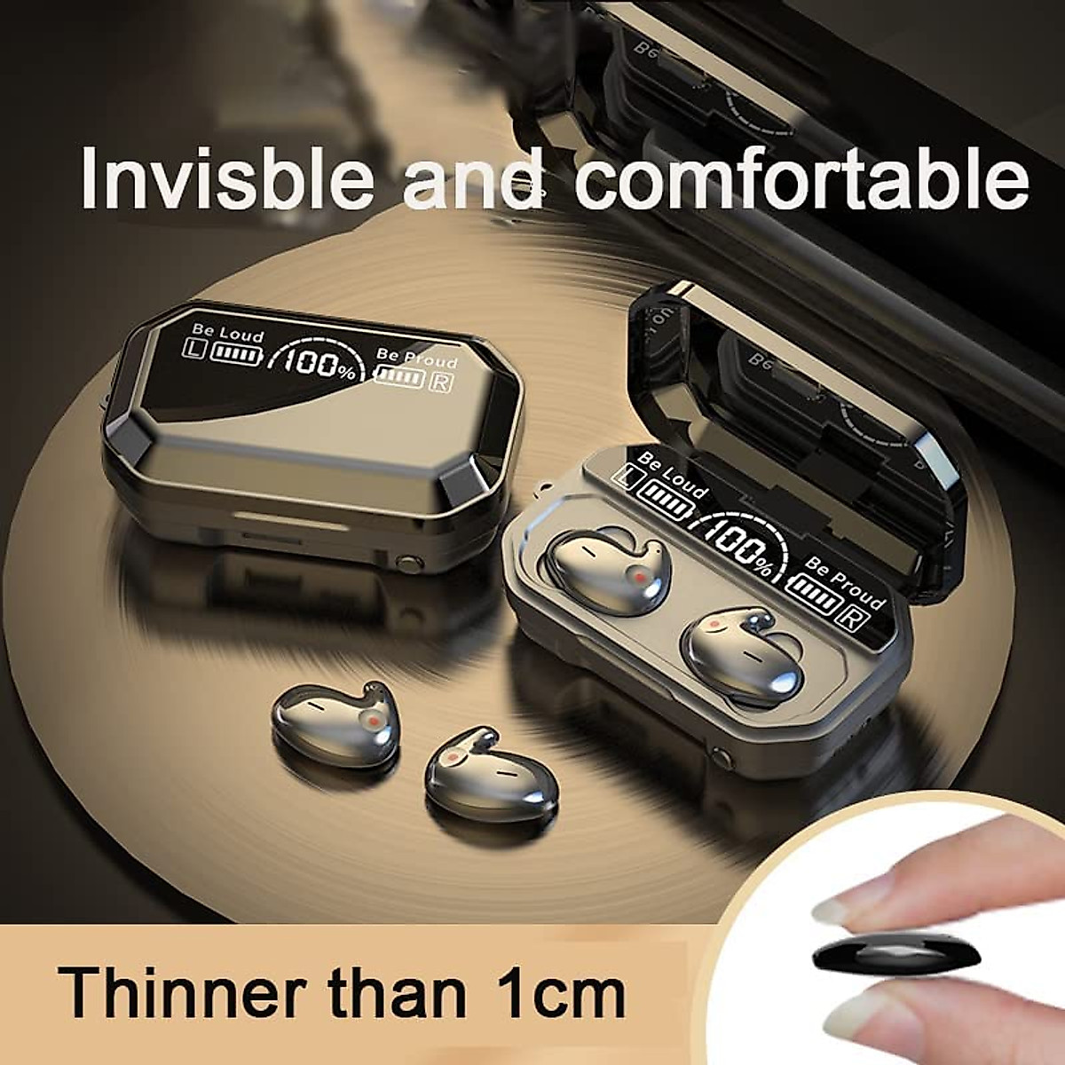 Loluka Sleeping Earbuds Invisible Bluetooth Earbuds Comfortable and Fitable for All Type Ears True Wireless Earbuds Stereo HiFi Music IPX4 Waterproof Invisible Headphones with Charging Case Nude