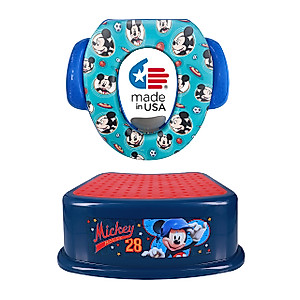 Disney Mickey Mouse 2 Piece Sports Essential Potty Training Set - Soft Potty Seat, Step Stool, 15" D x 11" W x 10" H