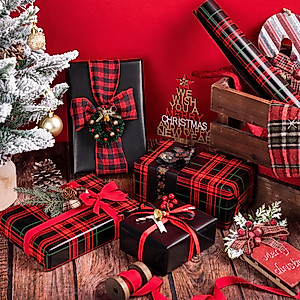 WRAPAHOLIC Reversible Wrapping Paper - Mini Roll - 17 Inch X 33 Feet - Red and Black Plaid Design for Birthday, Christmas, Holiday, Party, Baby Shower