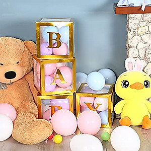 Sooyee Gold Clear Baby Boxes with Letters for Baby Shower,Baby Shower Decorations, Transparent Ballon Boxes Backdrop,Baby Shower Birthday Party ,Gender Reveal ,Reusable Favors In Giftbox, Baby Blocks