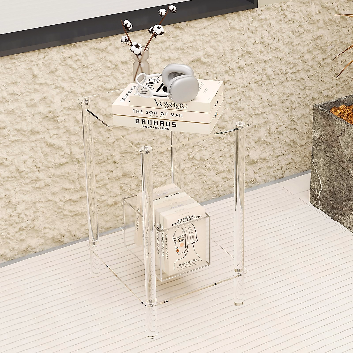 KMANDLU 2Pack Premium Clear Acrylic Side Table Set - 2-Tier End Table, Nightstand, Coffee Table - Ideal for Small Spaces - Modern Acrylic Furniture