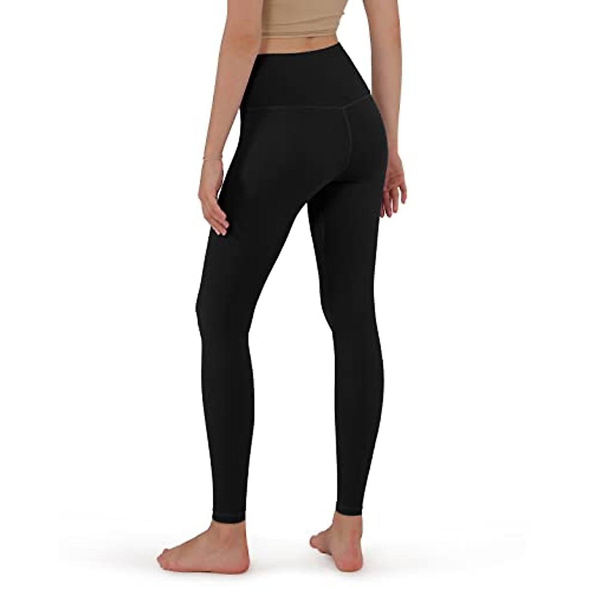 ODODOS Women's Cross Waist Yoga Leggings with Inner Pocket, Full Length Running Tights Sports Athletic Workout Legging Pants-Inseam 28", Black, Medium