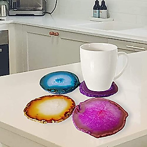 Agate Coaster for Drinks Mixed Color Crystal Coasters Set of 4 with Rubber Bumpers 3-4" for Coffee Wine or Bar Glasses