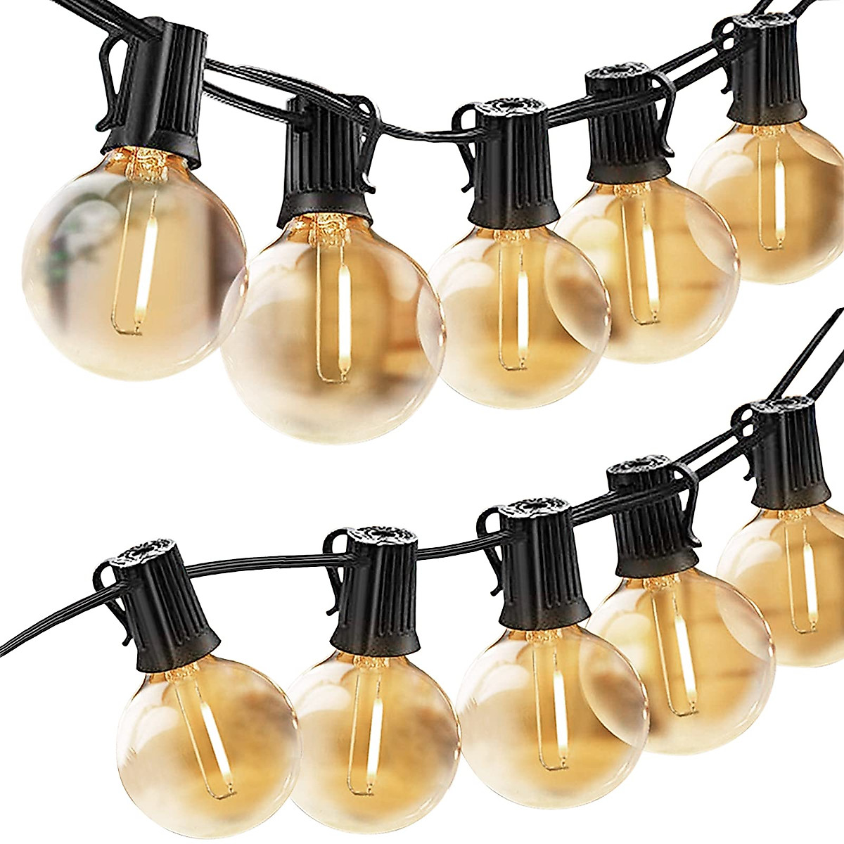 HooYan Outdoor LED String Lights Indoor Decor Lights Patio Garden Wedding Party G40 Globe Plastic Light Bulbs Waterproof Connectable Shatterproof 25Ft E12 Socket Base (50FT)