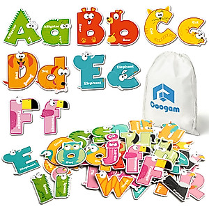 Coogam Jumbo Magnetic Letters Set 52Pcs ABC Alphabet Colorful A-Z Animal Uppercase Lowercase Fridge Magnets Preschool Educational Toy Learning Spelling for 3 4 5 Year Old Toddler Kids
