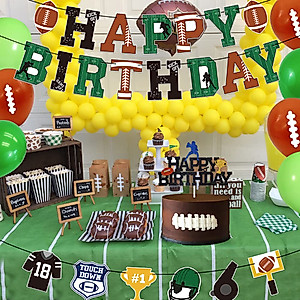 Football Birthday Party Decorations Pack for Football Touchdown Sports Theme Birthday Party Decoration - Includes Happy Birthday Banners, Cake Topper and Balloons