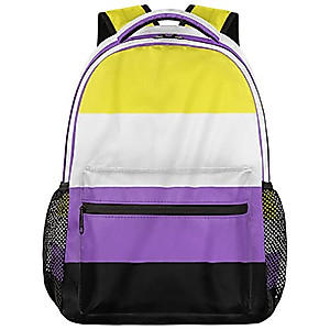 lakefvgk Non-Binary Pride Flag Backpack Travel Laptop Backpack Adjustable Shoulder Straps Waterproof School Bag Bookbag