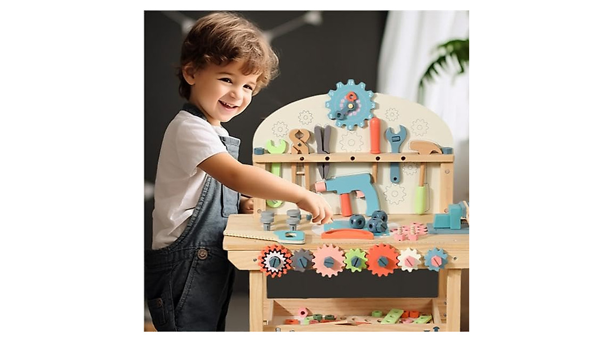 Kids Wooden Power Tool Workbench - Fun Learning Toys