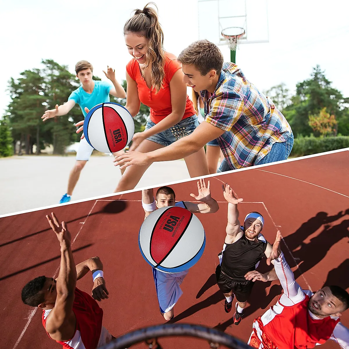 Junkin 6 Pcs Rubber Basketballs Bulk with Pump Official Indoor Outdoor Basketball Balls Weighted Training Basketball for Game Practice Kids Youth Teens Adults Back to School(Size 7)