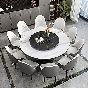 LAKIQ Modern Round Dining Table with Lazy Susan Slate Stone Table Top with Wood Base Pedestal Dining Table Luxury Style Kitchen Dining Table-Table Only(White,59.1" L x 59.1" W x 29.5" H)