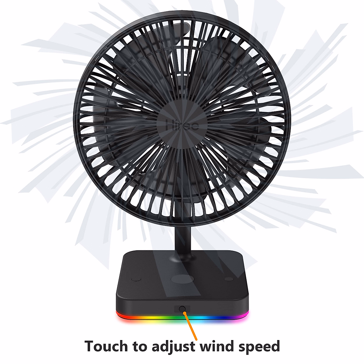 Hiree Table Fan with LED Lights, 2 Speeds Quiet Air Circulator Personal Desk Fan with 10W/7.5W Fast Charger QI Wireless Charging Pad - Suitable for Home, Bedroom, Office, Dorm