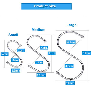 10-Pack S Shaped Hooks,Stainless Steel Metal Hangers for Home,Office,Work Shop (Silver, Medium)